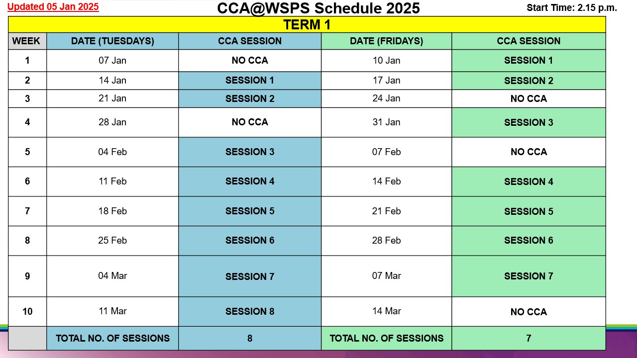 CCA Schedule 2025