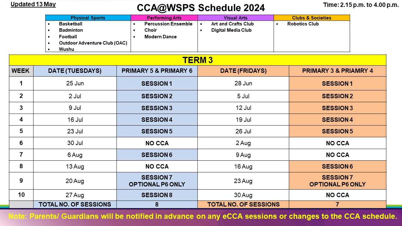 CCA Schedule 2024