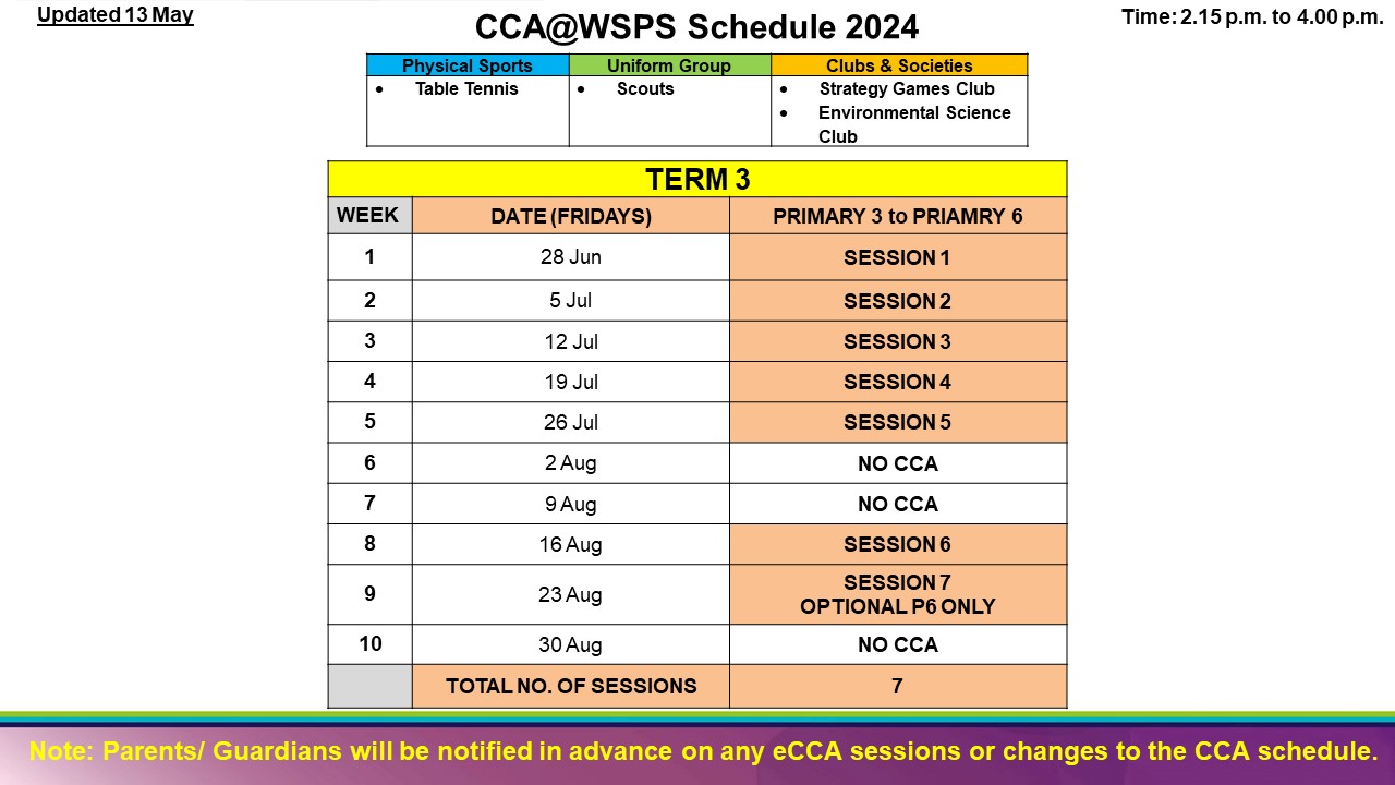 CCA Schedule 2024