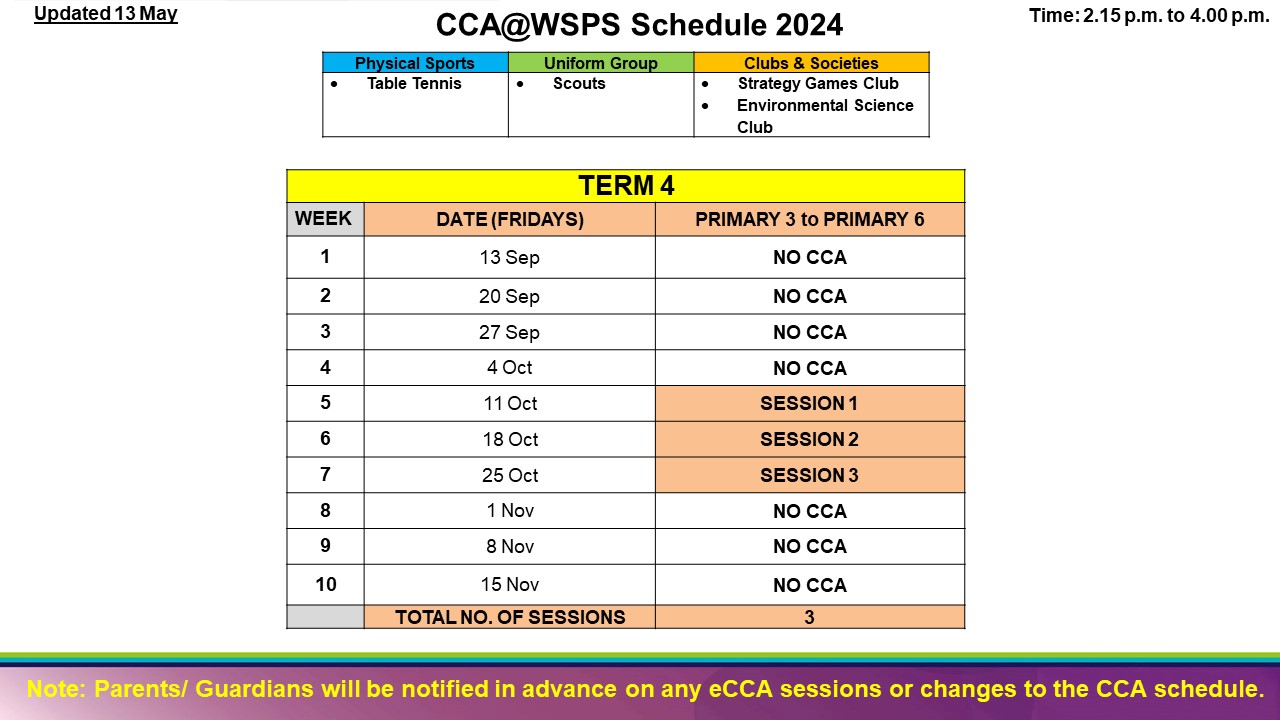 CCA Schedule 2024