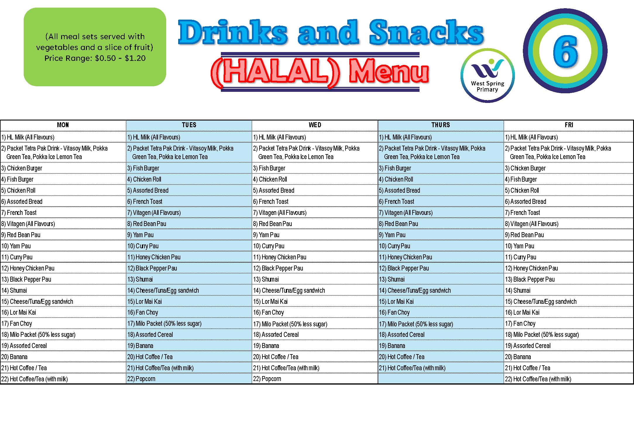 School Canteen Menu