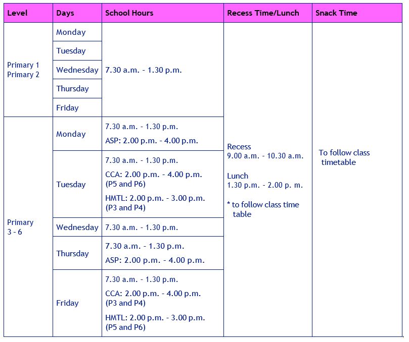 Our School Hours